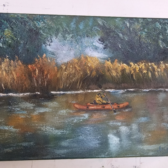 Handmade | Wall Decor | Original Oil Hand Painted Lake Boat Kayak ...